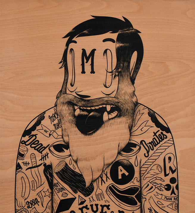 McBess - Russian boxer - Giclee print on wood